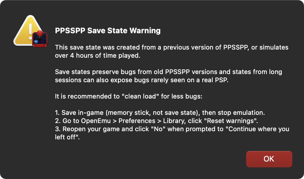 OpenEmuのPSPでセーブステートのエラーが出るとき – New QuickcaMan